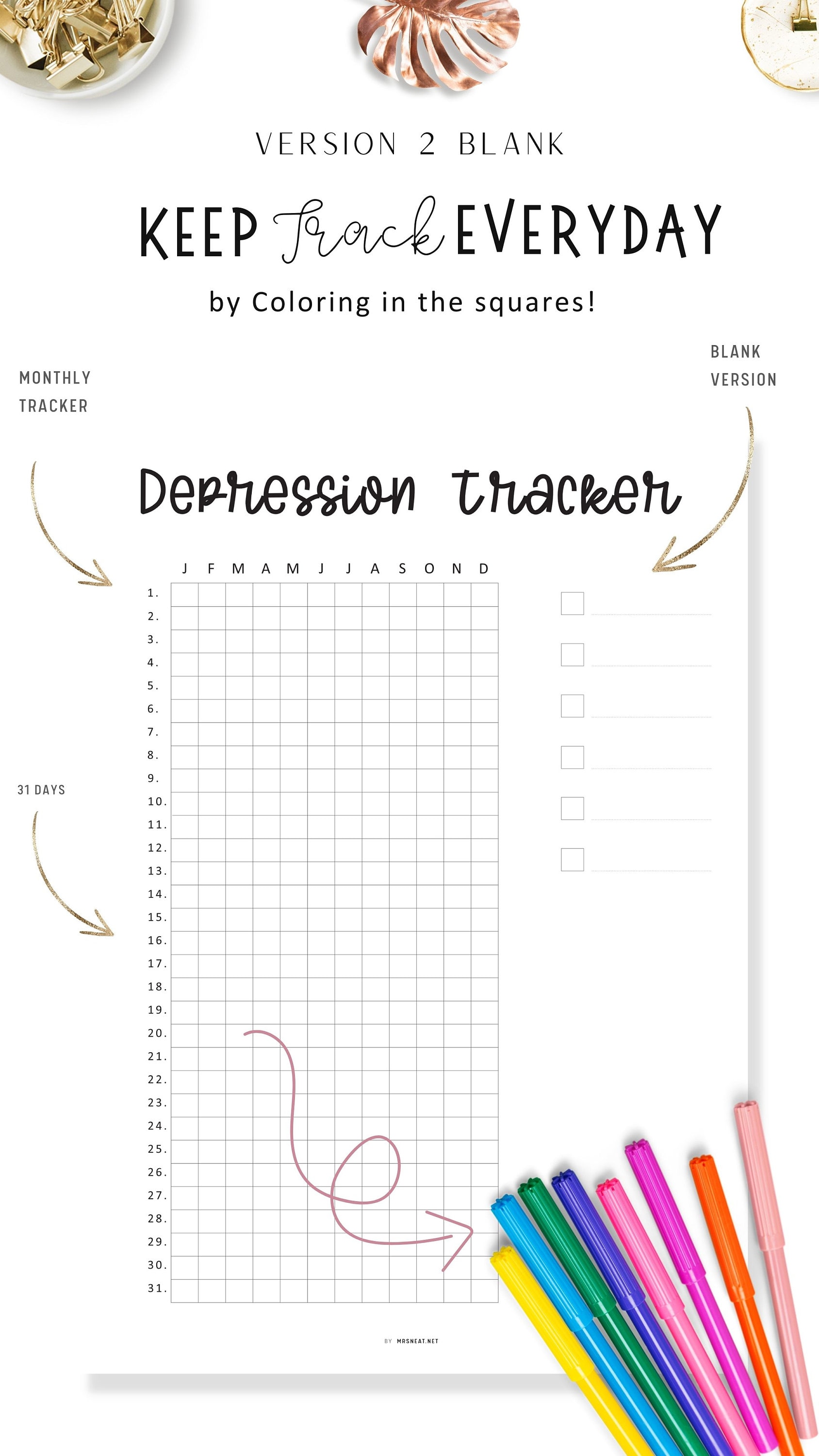 One Year Depression Tracker Printable, Depression Log Journal ...