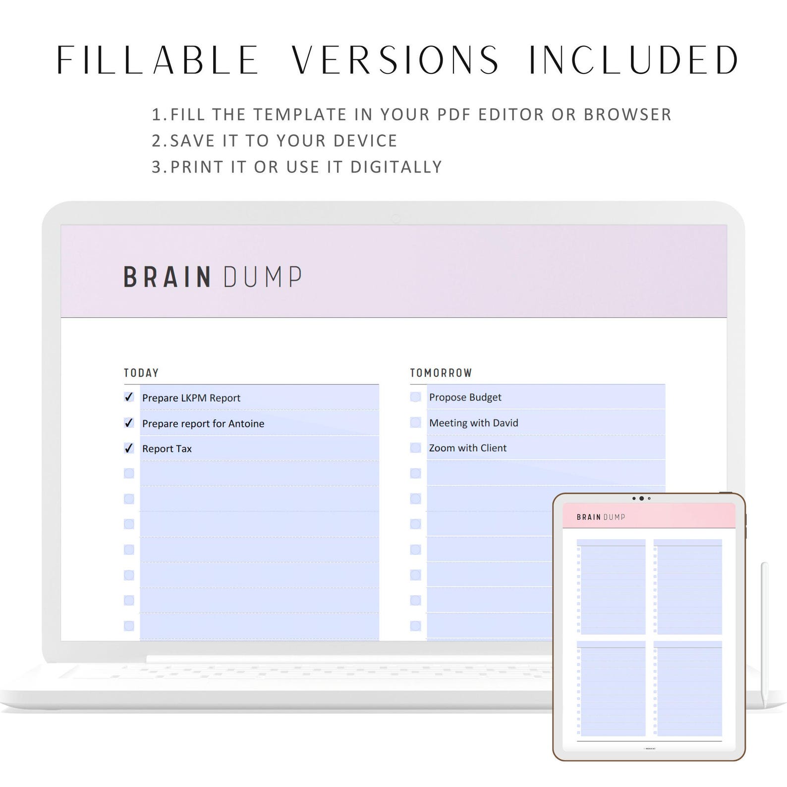 Fillable Brain Dump Template: Printable Planner (PDF) - Etsy