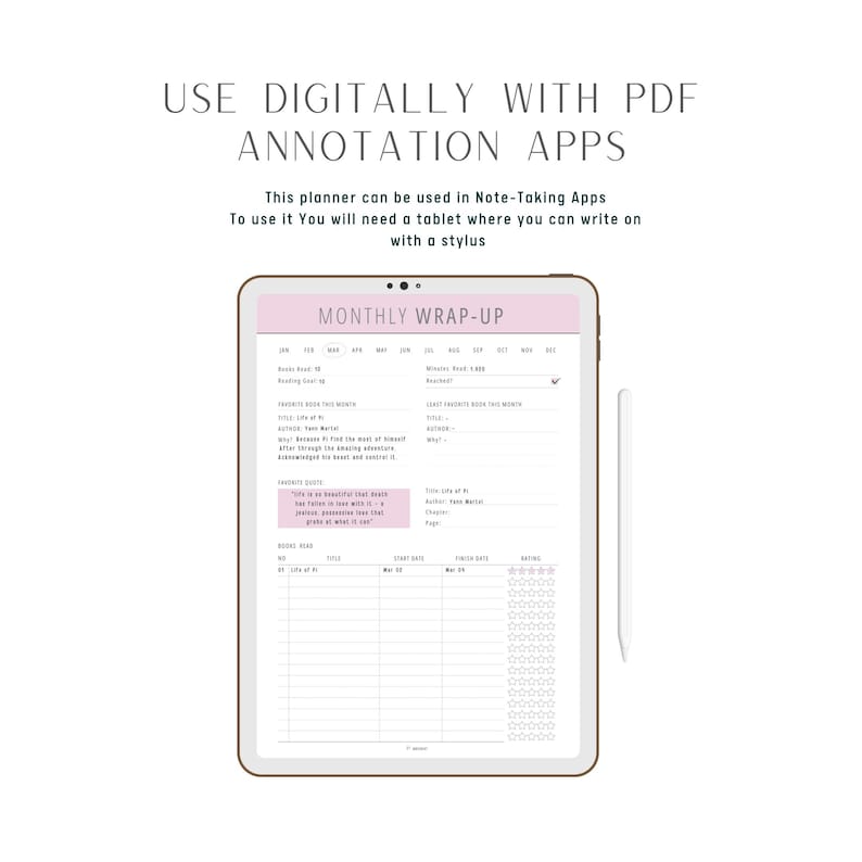 Monthly Reading Wrap up Template: Fillable Reading Log (printable PDF ...