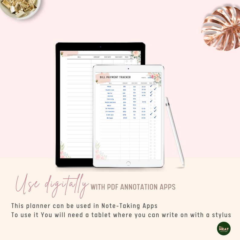 Floral Monthly Bill Payment Tracker, Bill Tracker Printable, Expense ...