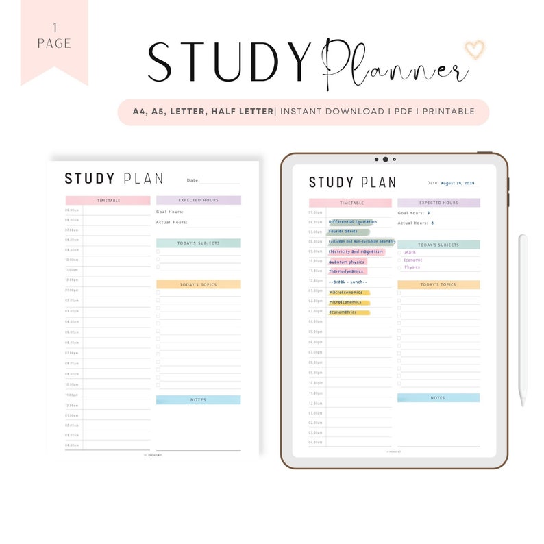 Fillable Study Planner Printable, Daily Study Planner, Study Log ...