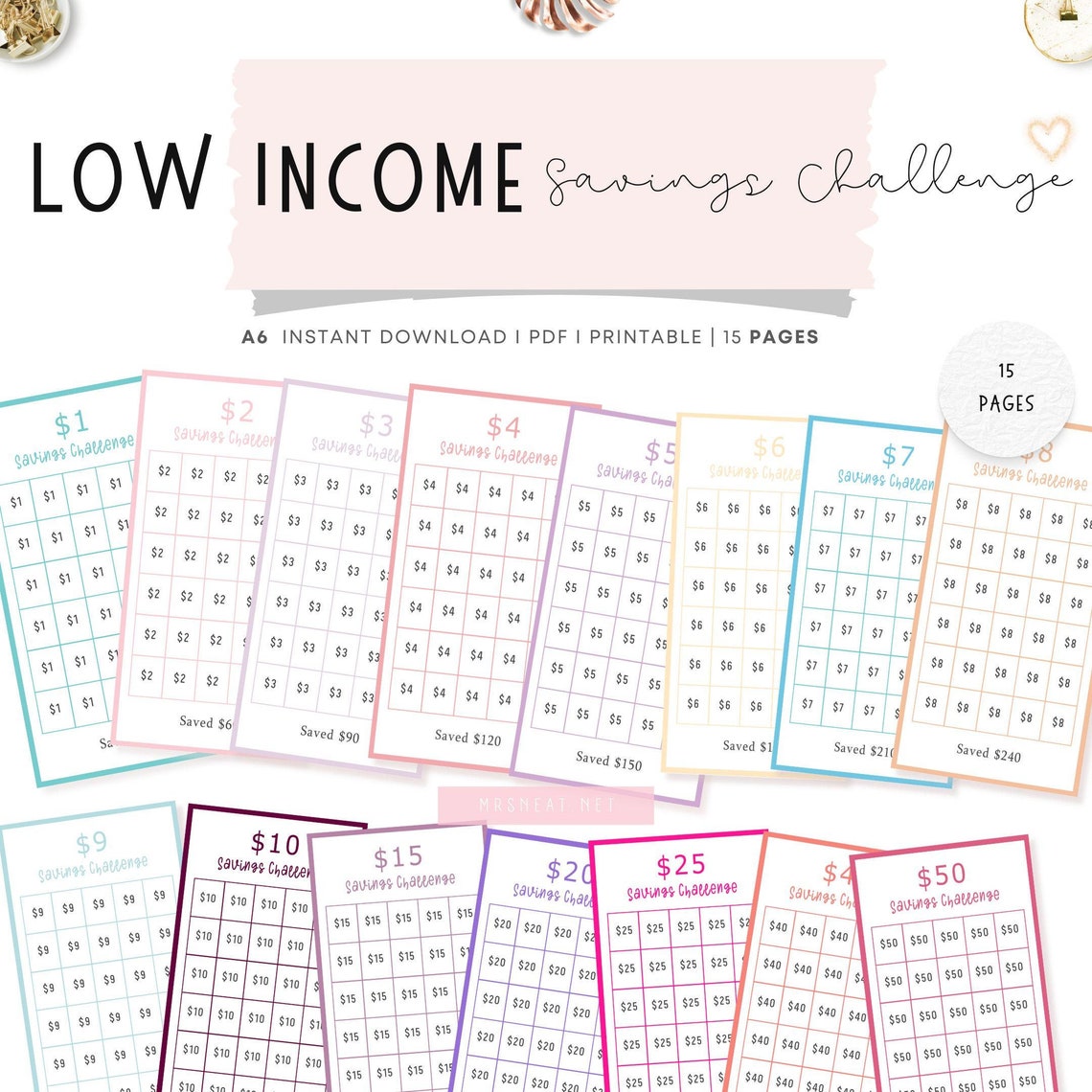 Low Income Savings Challenge Printable, A6 Mini Savings Challenge ...