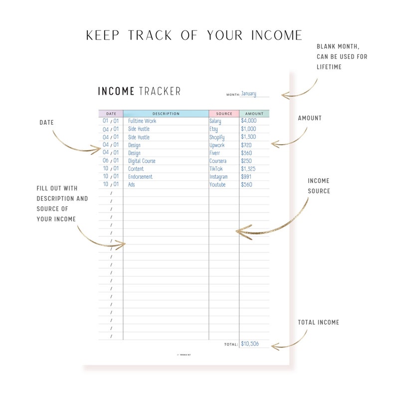 Fillable Income Tracker Printable, Side Hustle Income Tracker, Monthly Income Tracker, 2 Colors ...