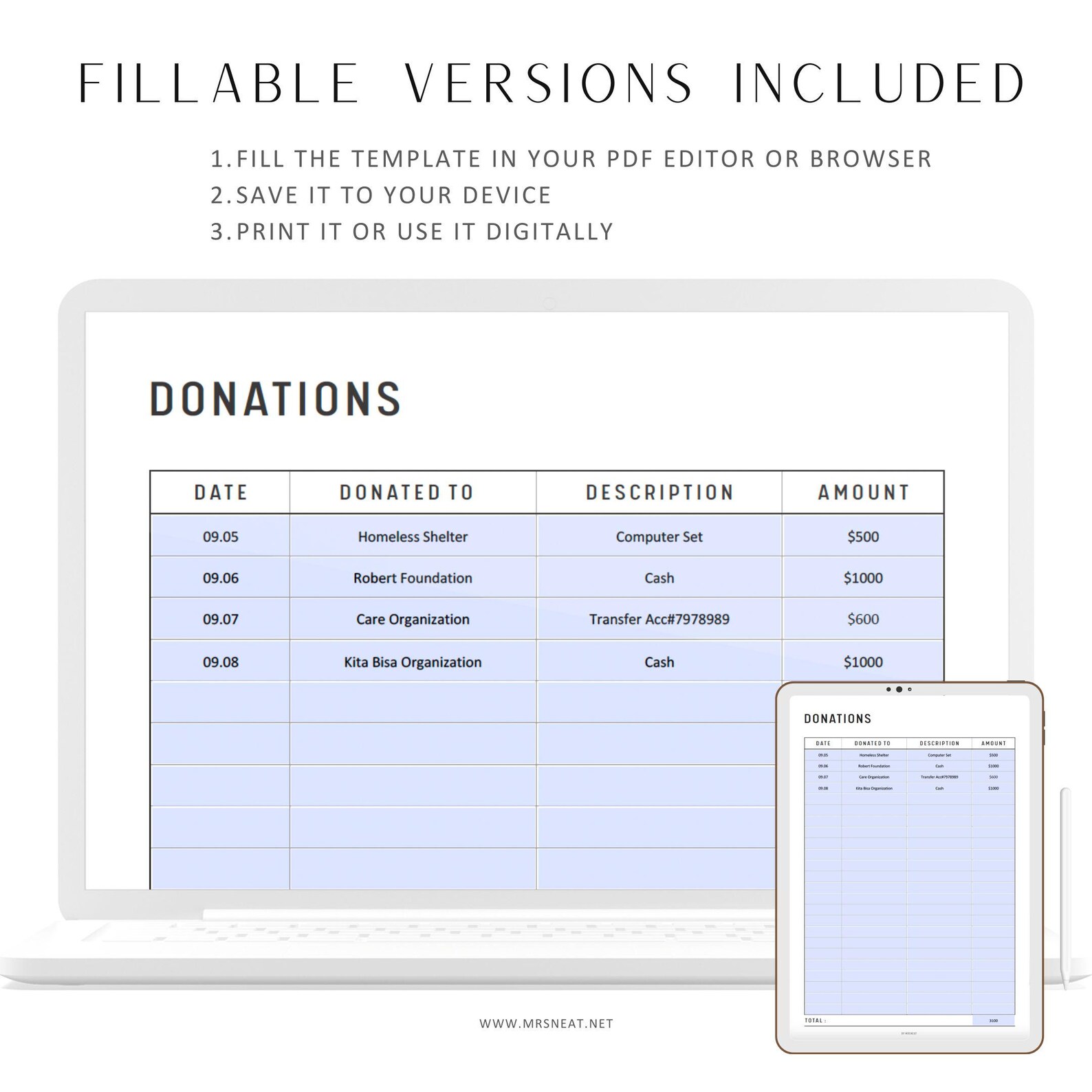 Fillable Donation Tracker Printable, Charity Donation Tracker, Charity ...