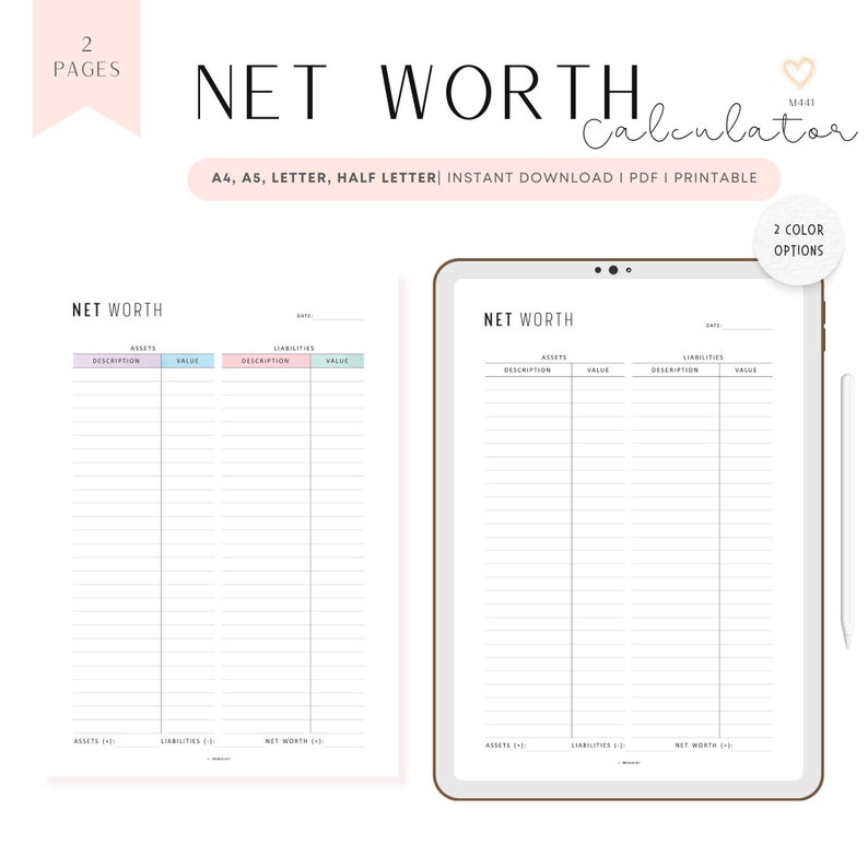 Net Worth Tracker Printable, Fillable Net Worth Calculator, Net Worth ...