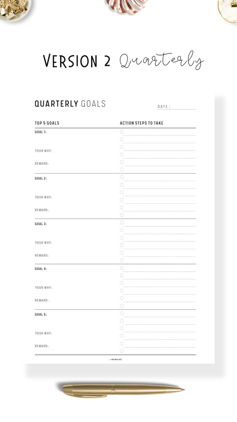 Top 5 Goals Planner PRINTABLE: Yearly, Quarterly, Monthly, Weekly ...