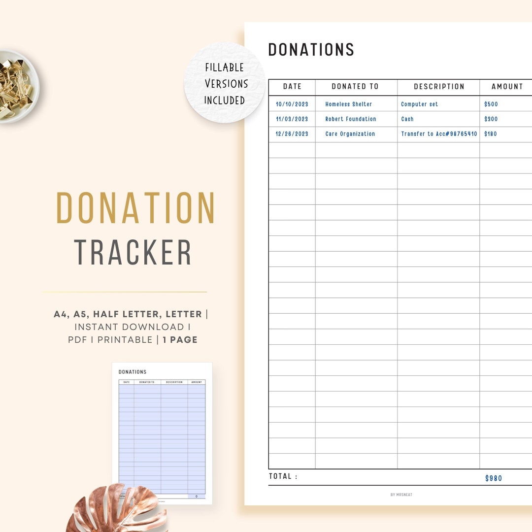 Donation Tracker Printable, Charity Donation Tracker, Charity Donation ...