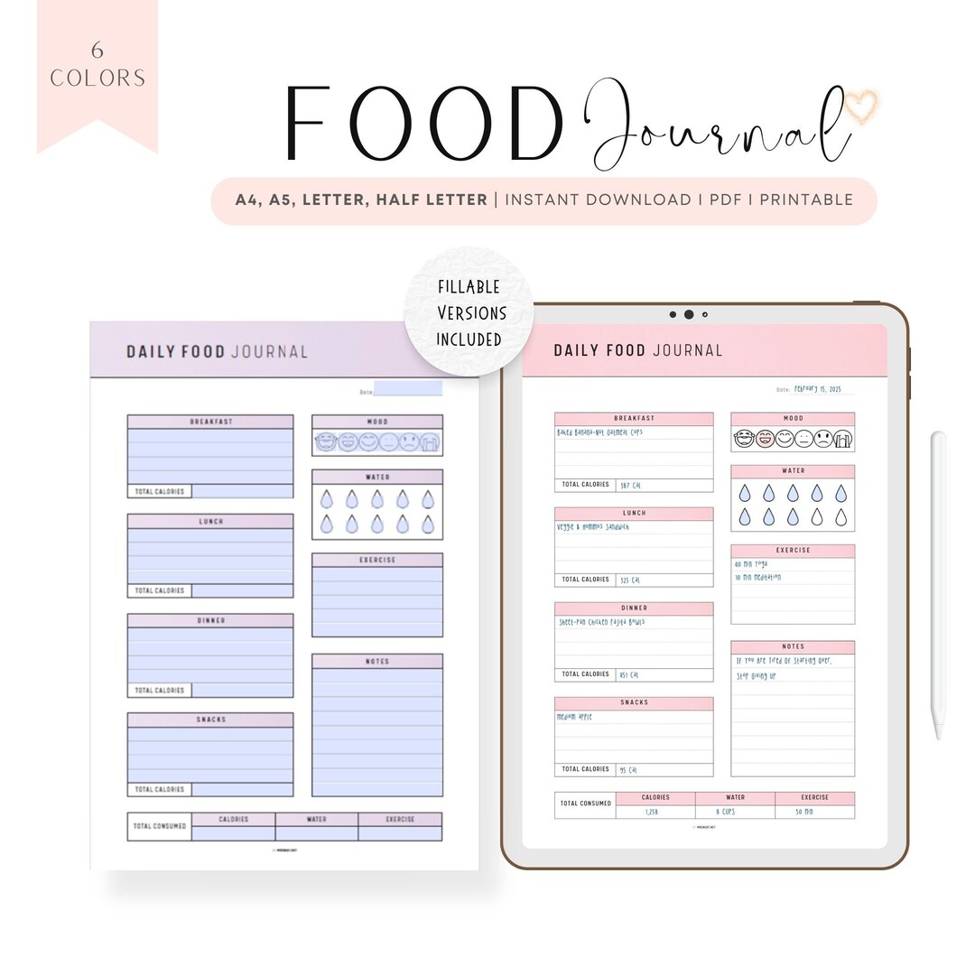 Printable Daily Food Journal, My Daily Food Diary, Fillable Daily Food ...