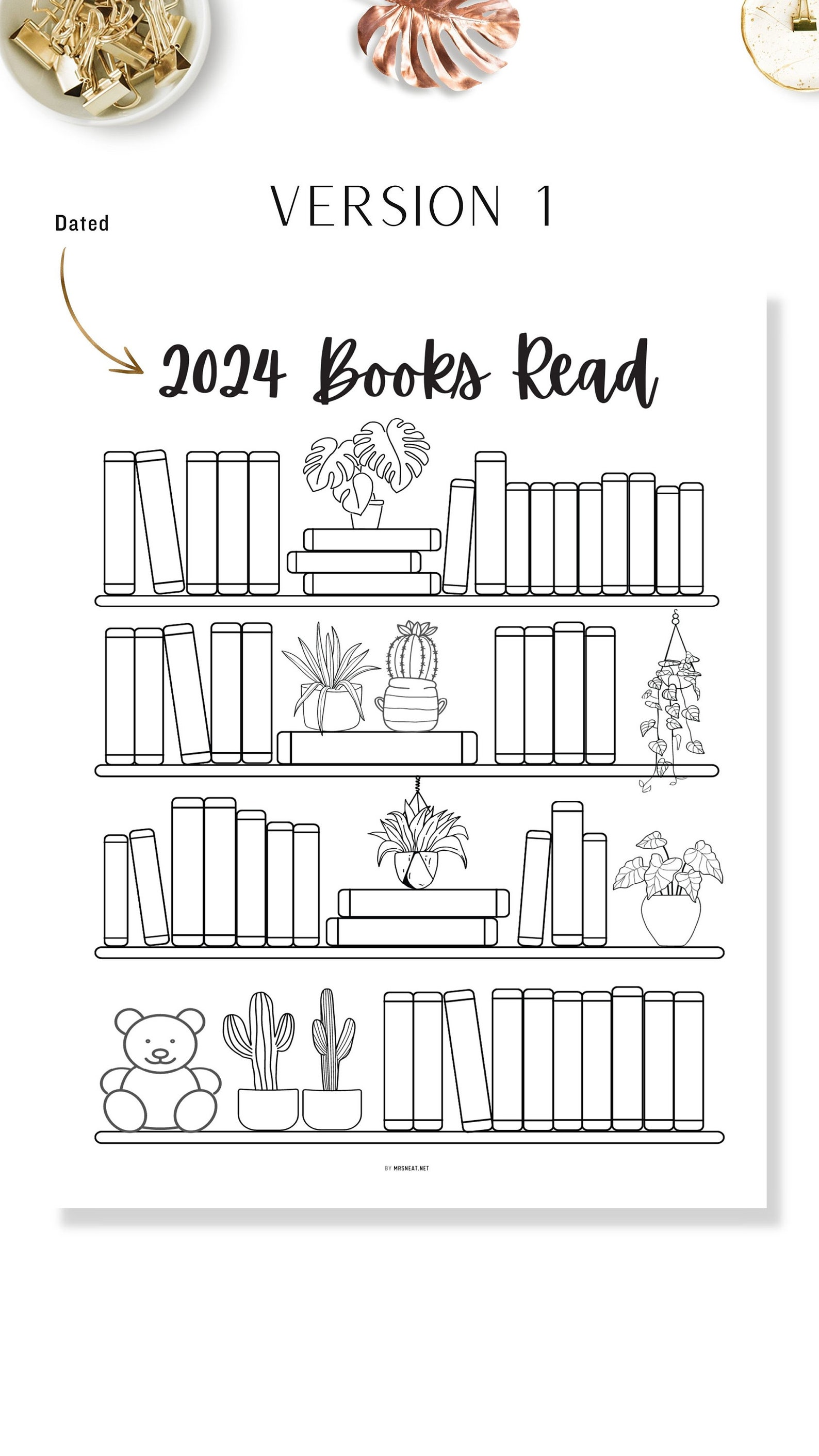 Bookshelf Reading Tracker Printable, 2024 Books Read, 50 Books Read ...
