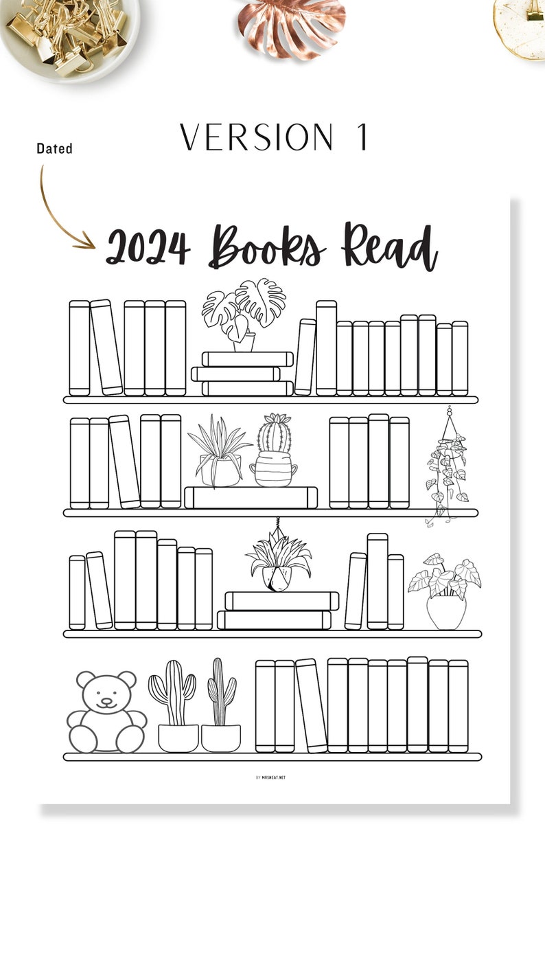 Bookshelf Reading Tracker Printable, 2024 Books Read, 50 Books Read ...