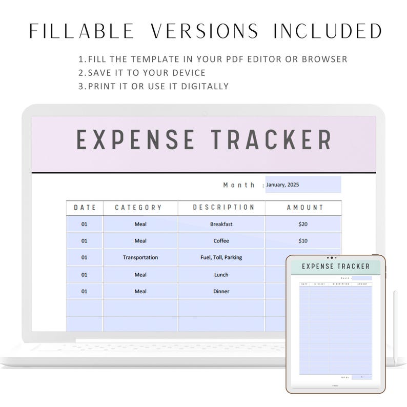 Fillable Expense Tracker Printable, Expense Planner, Money Management ...