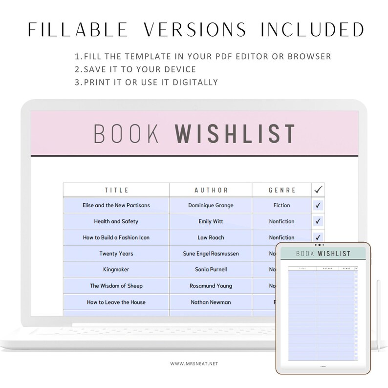 Fillable Book Wish List Printable: Reading Template, 5 Colors (A4, A5 ...