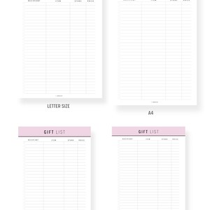 Gift List Template PRINTABLE, FILLABLE Gift List for Birthday, Gift ...