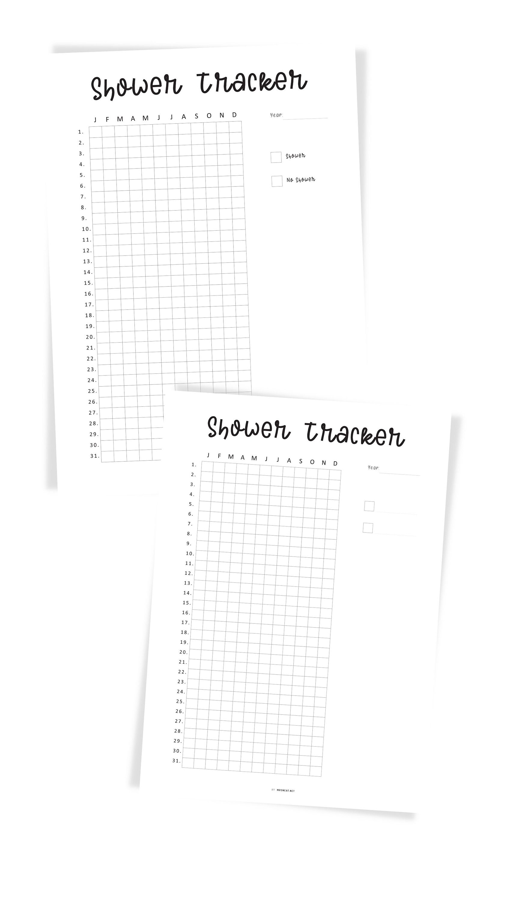 One Year Shower Tracker Template, Daily Shower Tracker, Bath Log ...