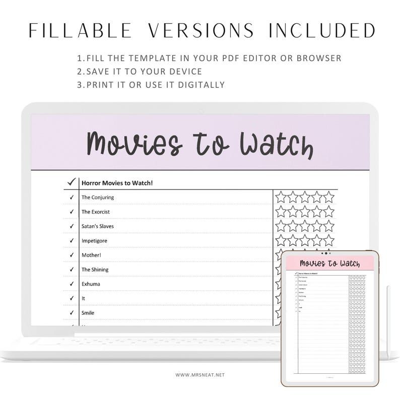 Printable Movies to Watch, Watch List Template, Fillable Movies to ...