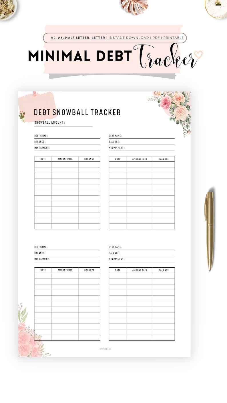 Fillable Debt Snowball Tracker Printable, Simple Debt Template, Debt ...
