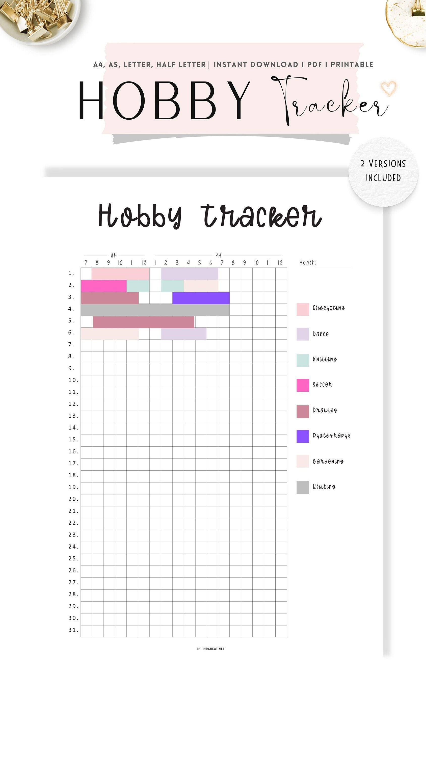 Monthly Hobby Tracker Template, Daily Hobby Tracker, Self Care Journal ...