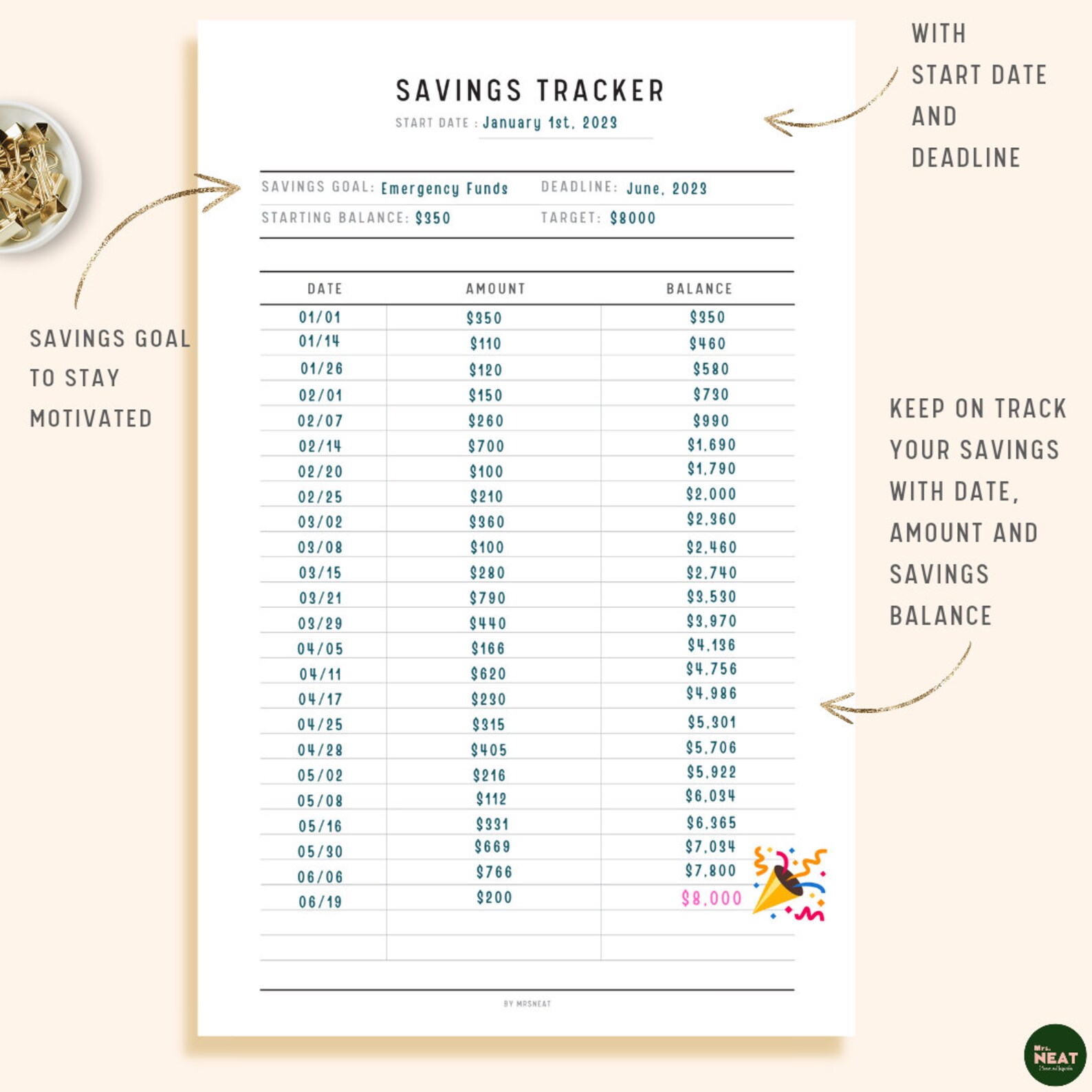 Savings Tracker Printable, Savings Tracker, Saving Goal Tracker ...