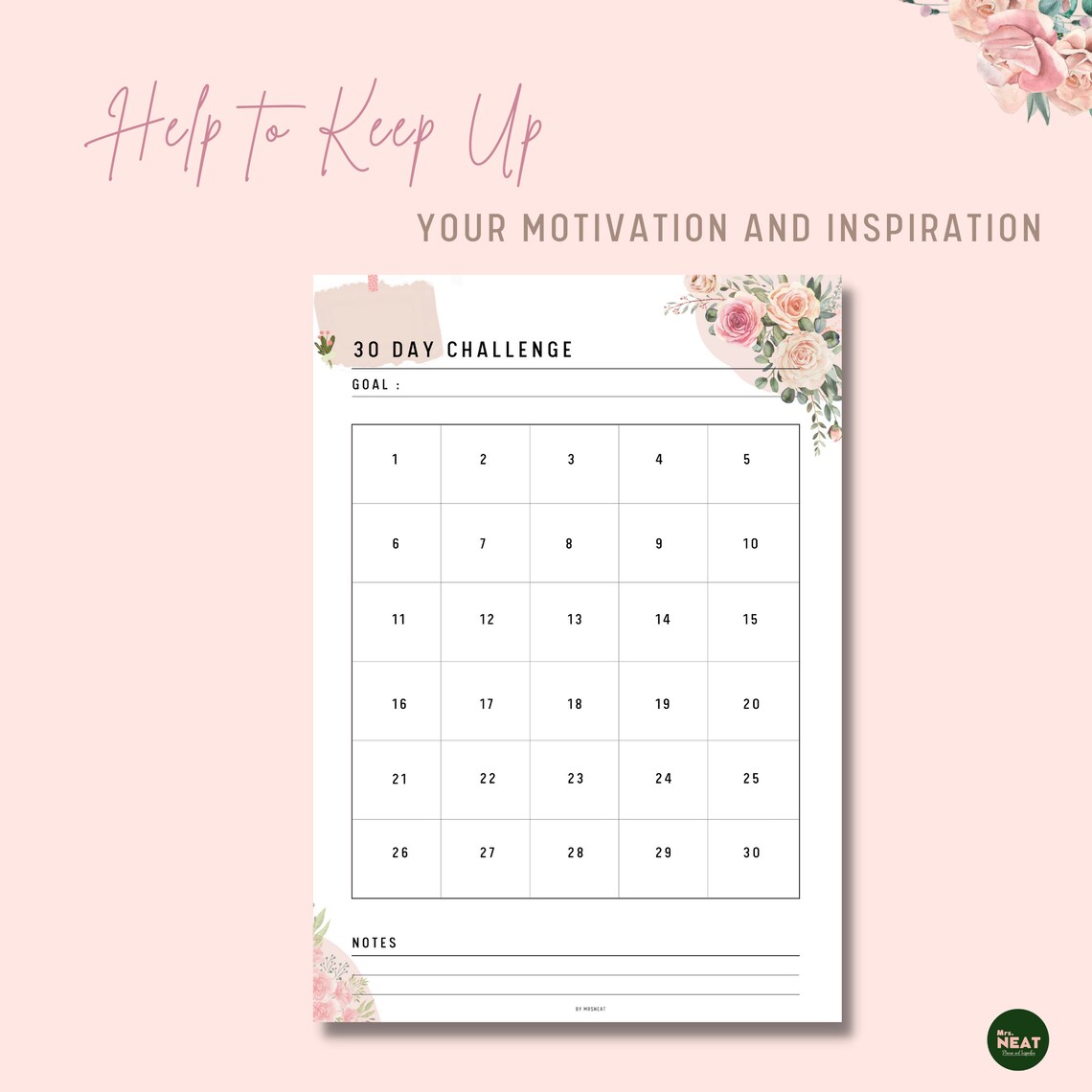 Floral 30 Day Challenge Printable 30 Day Challenge Tracker - Etsy
