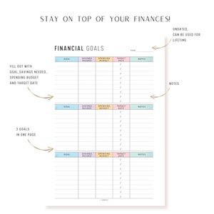 FILLABLE Financial Goals Tracker: PRINTABLE Planner, 2 Colors (A4, A5 ...