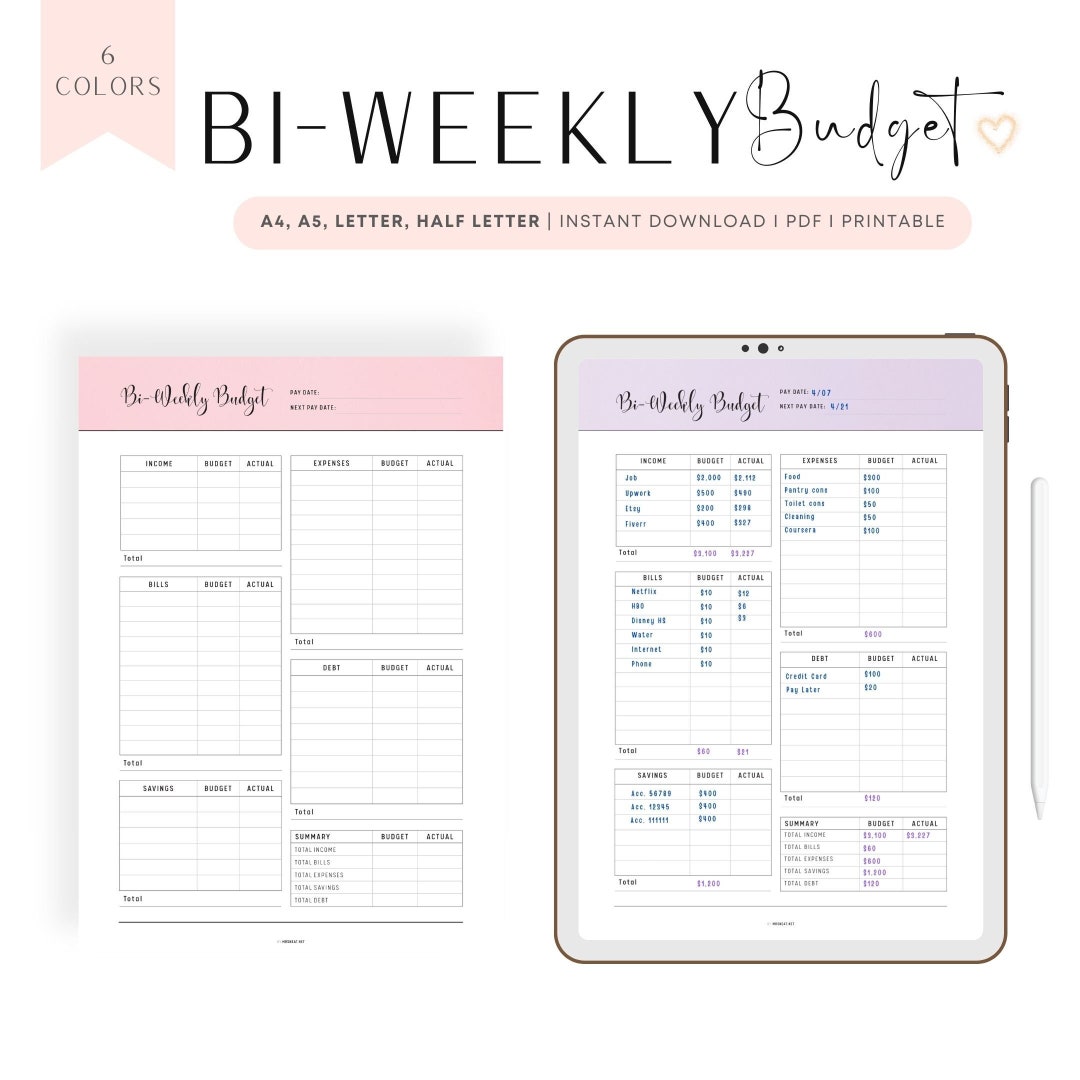 Bi-weekly Budget Template Printable, Fillable Paycheck Budget, Budget ...