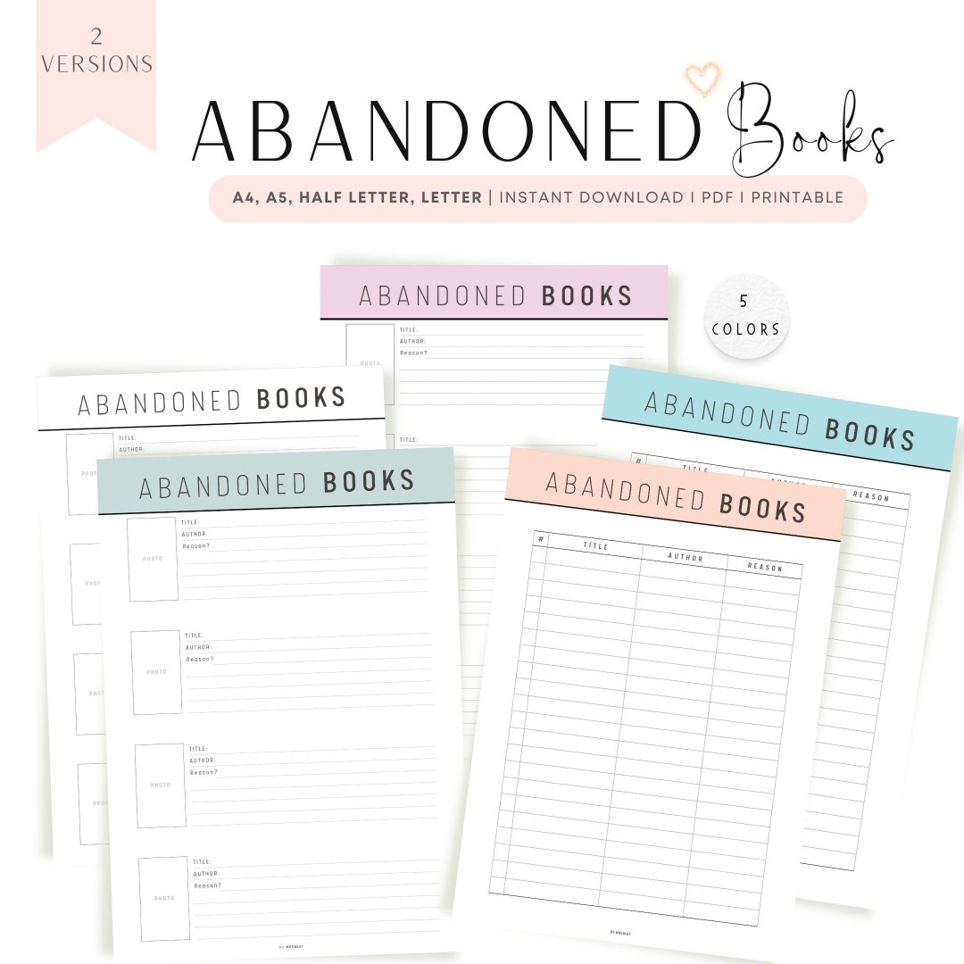 Fillable Abandoned Books Log, DNF Book List Printable, Reading Journal ...