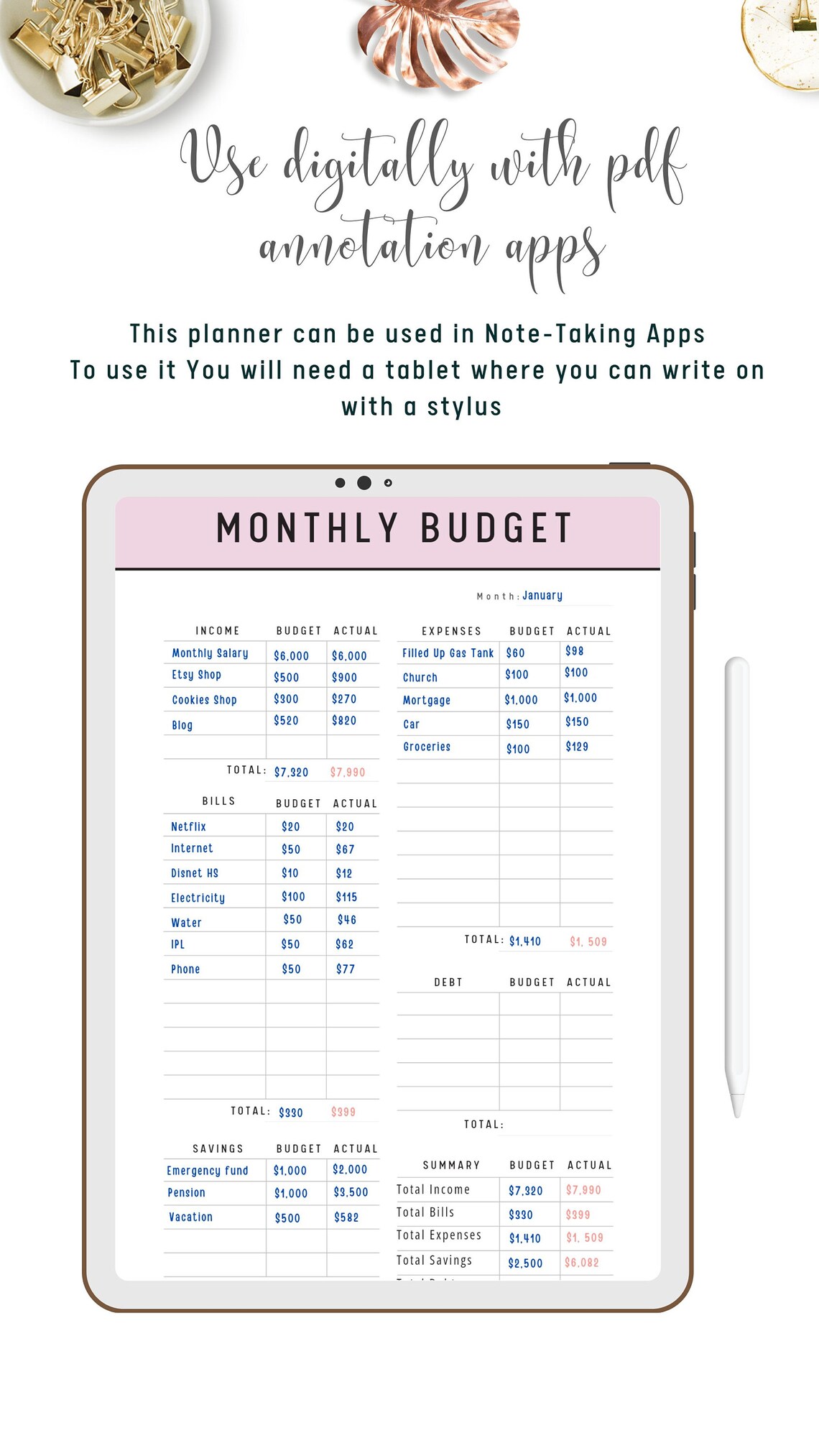 Monthly Budget Planner Template Printable, Finance Overview Sheet, PDF ...