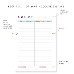 Bank Balance Sheet PRINTABLE, Savings Tracker, Banking Record, Finance ...