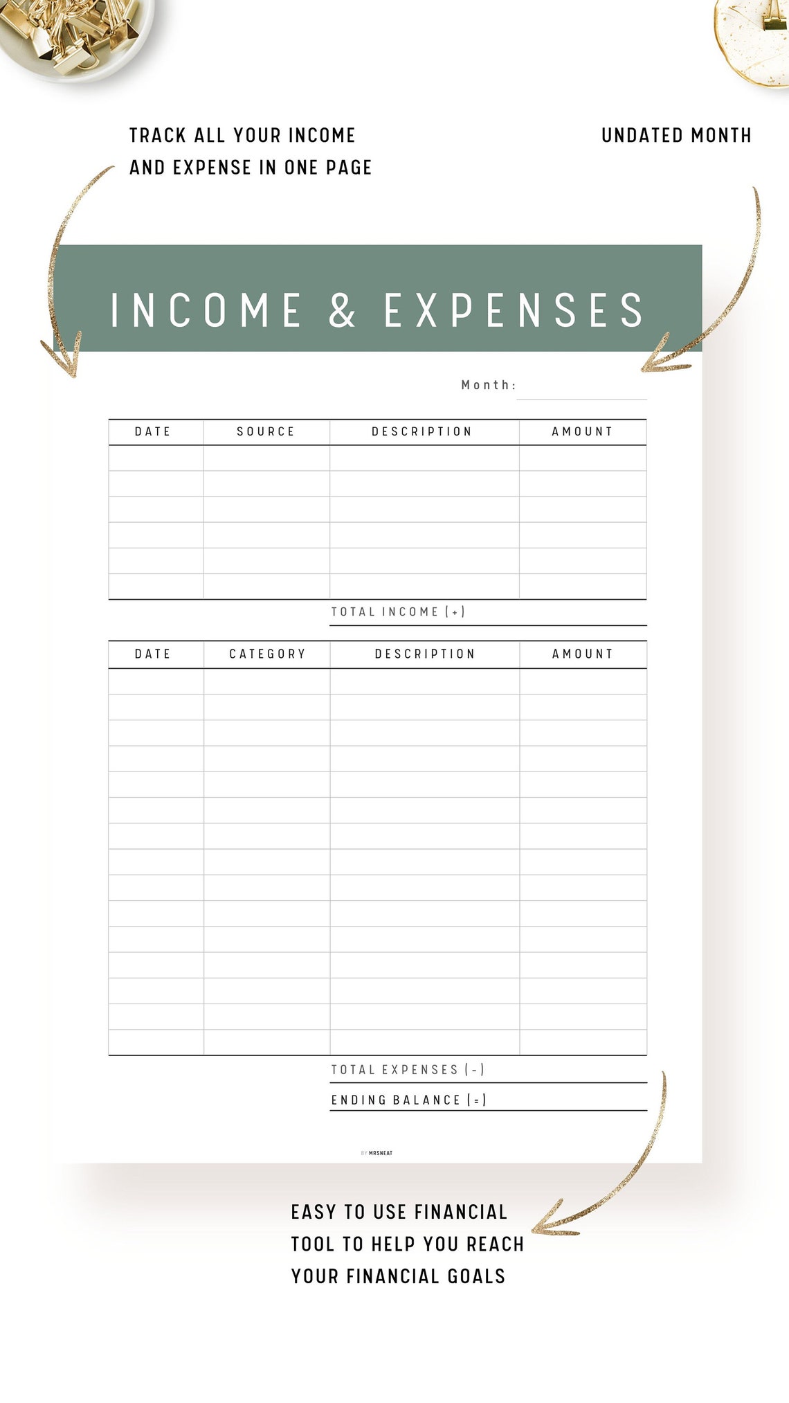 Income and Expense Tracker Template Printable, Income and Expenses in ...