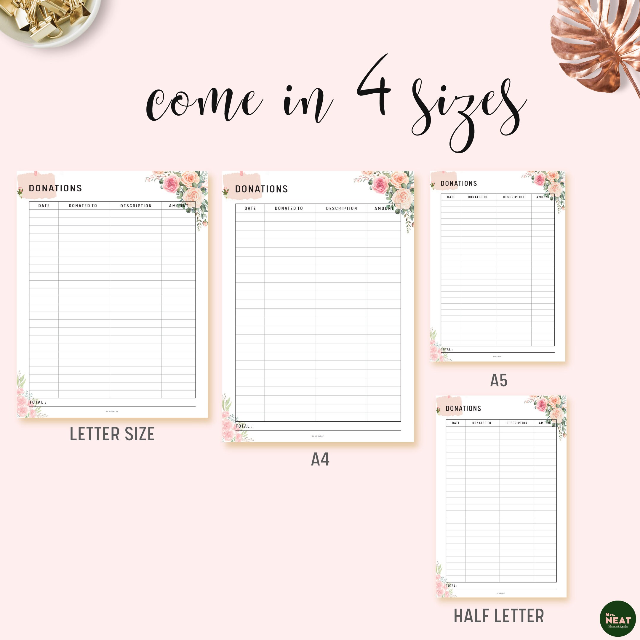 Floral Donation Tracker Printable, Charity Donation Tracker, PDF, A4 ...