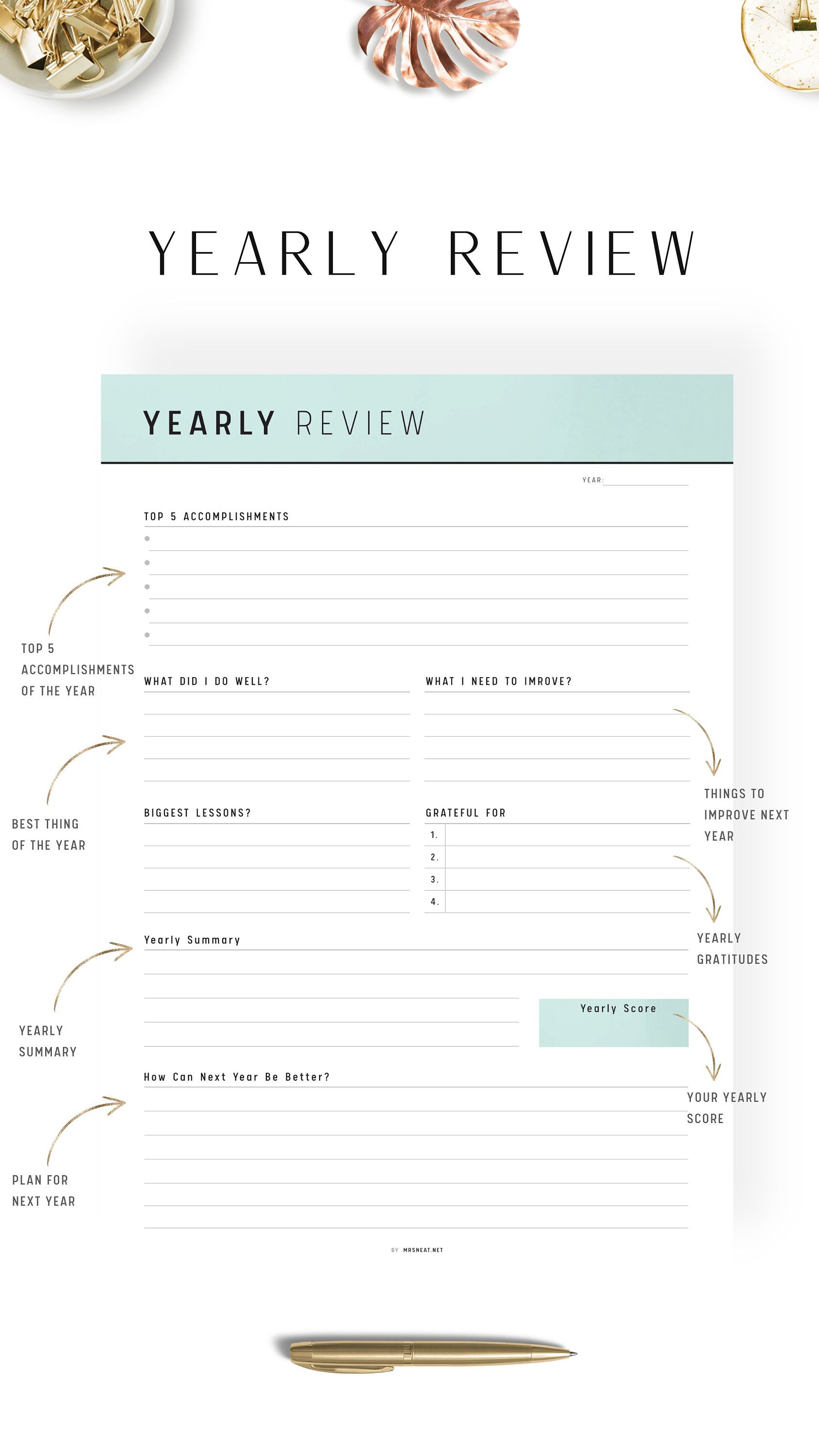 Yearly Review Template Printable, Yearly Overview Template, Yearly ...