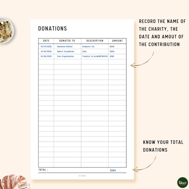 Donation Tracker Printable, Charity Donation Tracker, Charity Donation ...