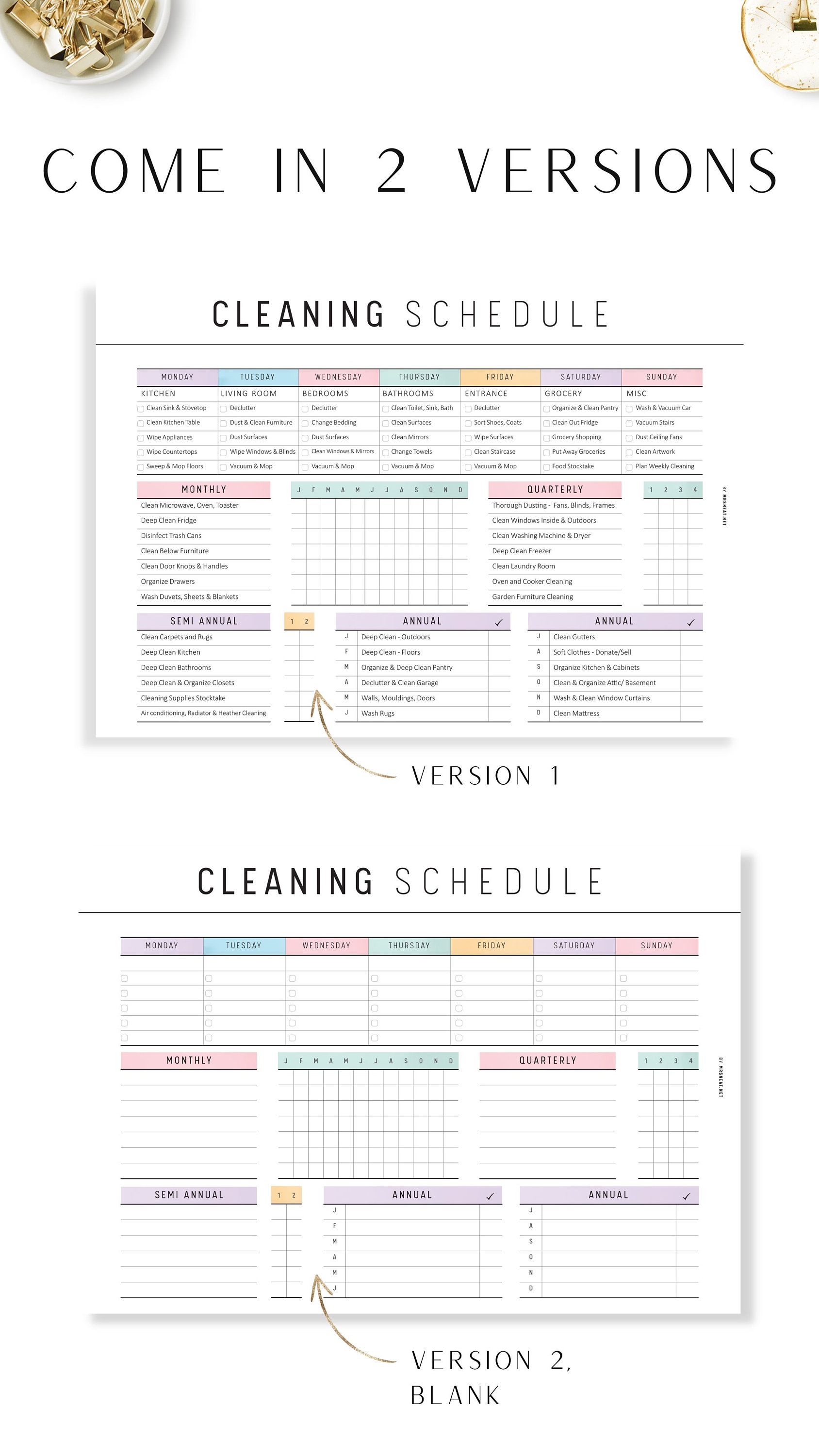 Colorful Cleaning Schedule Template, Fillable Cleaning Checklist ...
