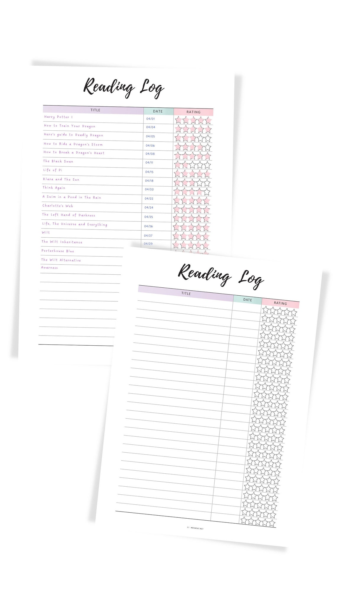Reading Log Printable, Reading Log Journal, Reading Tracker, Colorful ...