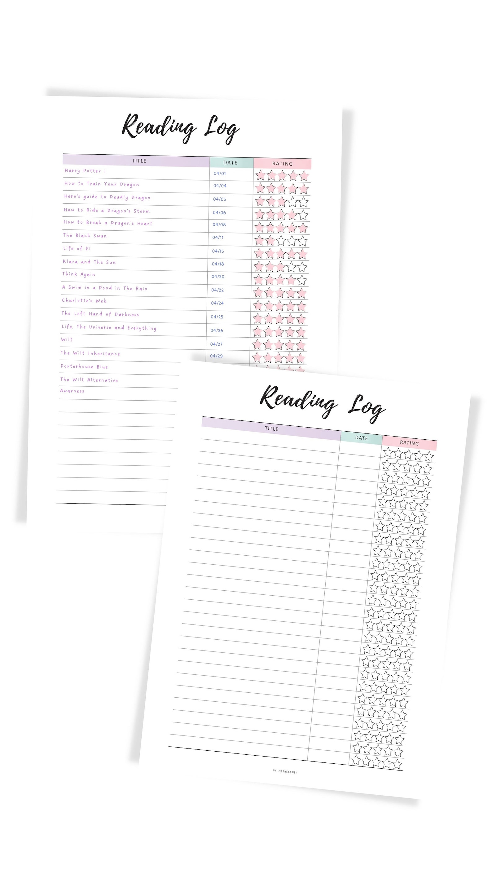 Reading Log Printable, Reading Log Journal, Reading Tracker, Colorful ...