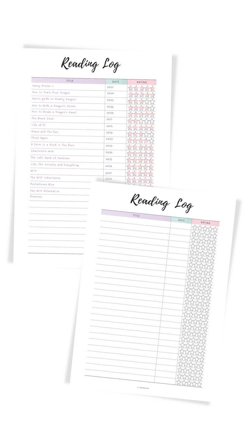 Reading Log Printable, Reading Log Journal, Reading Tracker, Colorful ...