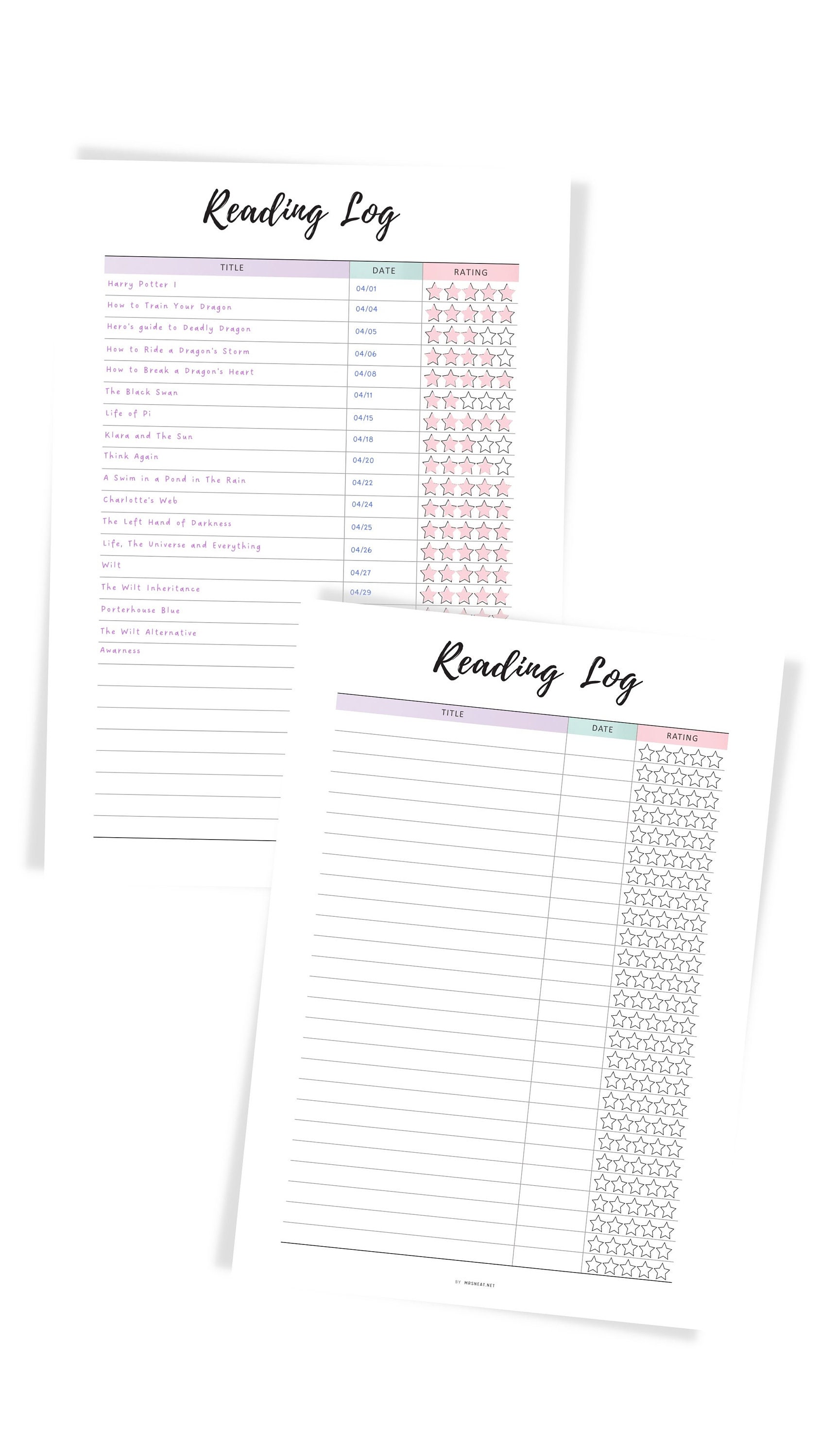 Reading Log Printable, Reading Log Journal, Reading Tracker, Colorful ...