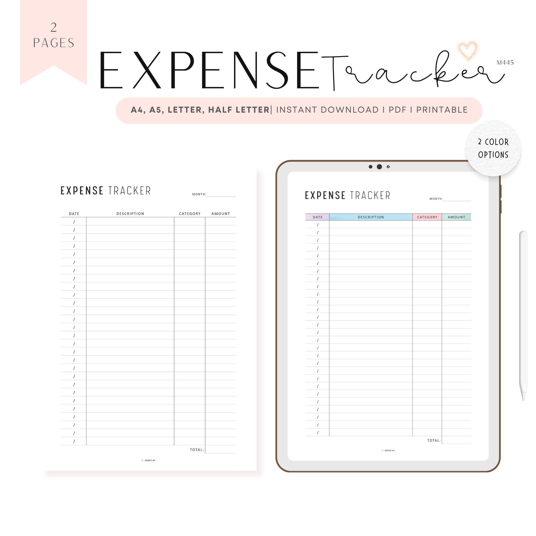 Expense Tracker Printable, Spending Tracker, Fillable Expense Log ...