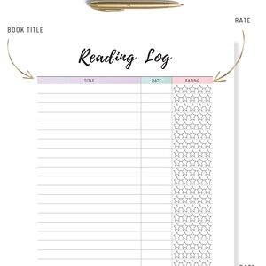 Reading Log Printable, Reading Log Journal, Fillable Reading Tracker ...