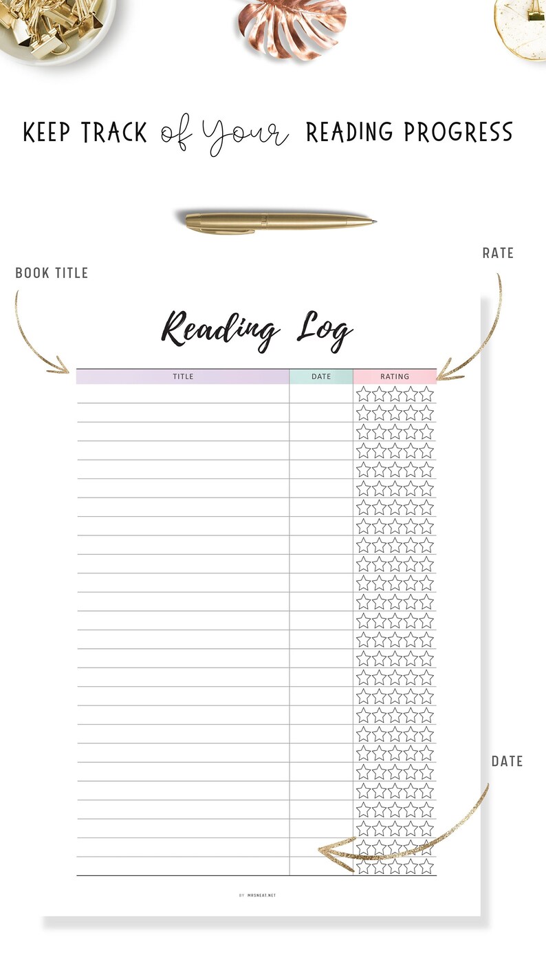 Reading Log Printable, Reading Log Journal, Reading Tracker, Colorful ...
