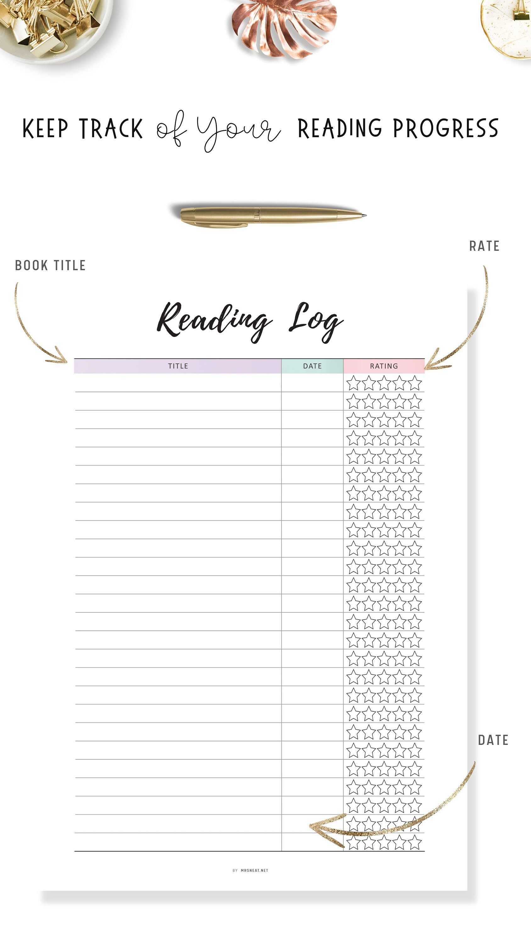 Reading Log Printable, Reading Log Journal, Reading Tracker, Colorful ...