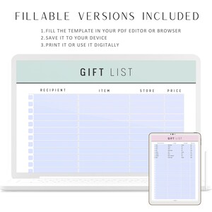 Gift List Template Printable, Fillable Gift List for Birthday, Gift ...