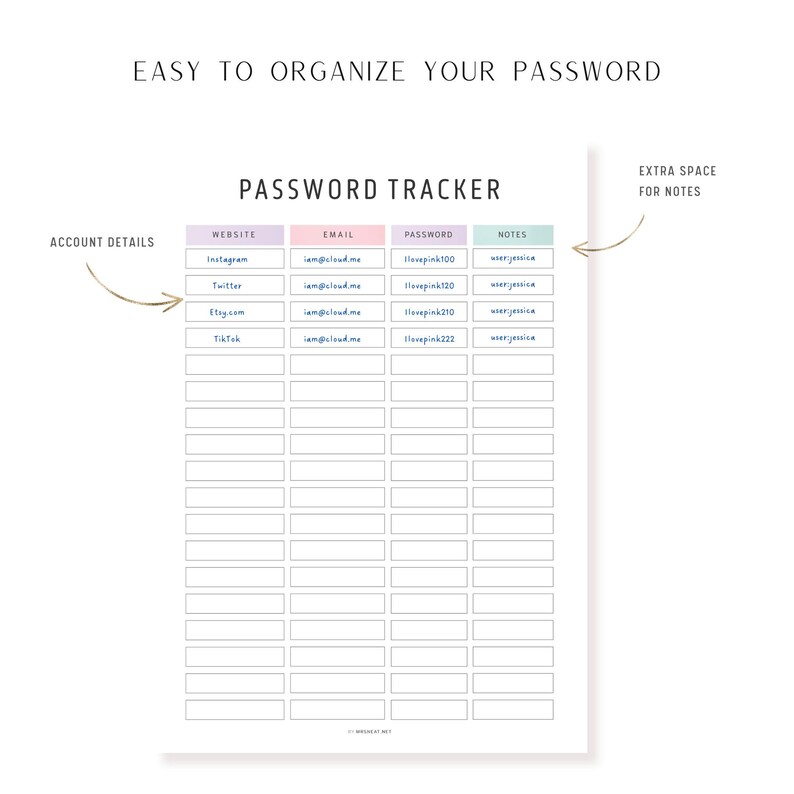 Printable Password Tracker, Editable Password Tracker, Password List ...