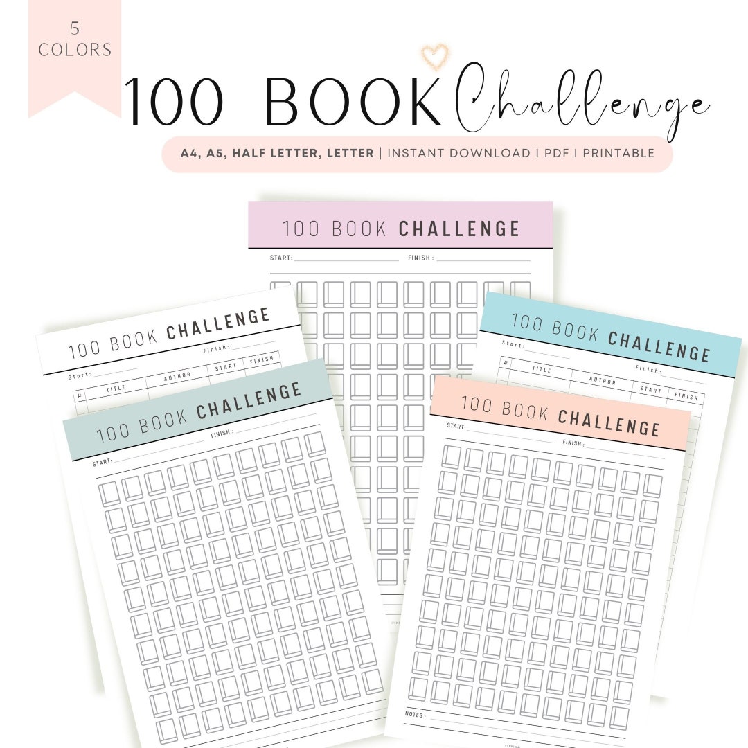 100 Book Challenge PRINTABLE, Reading Challenge, Fillable Reading ...