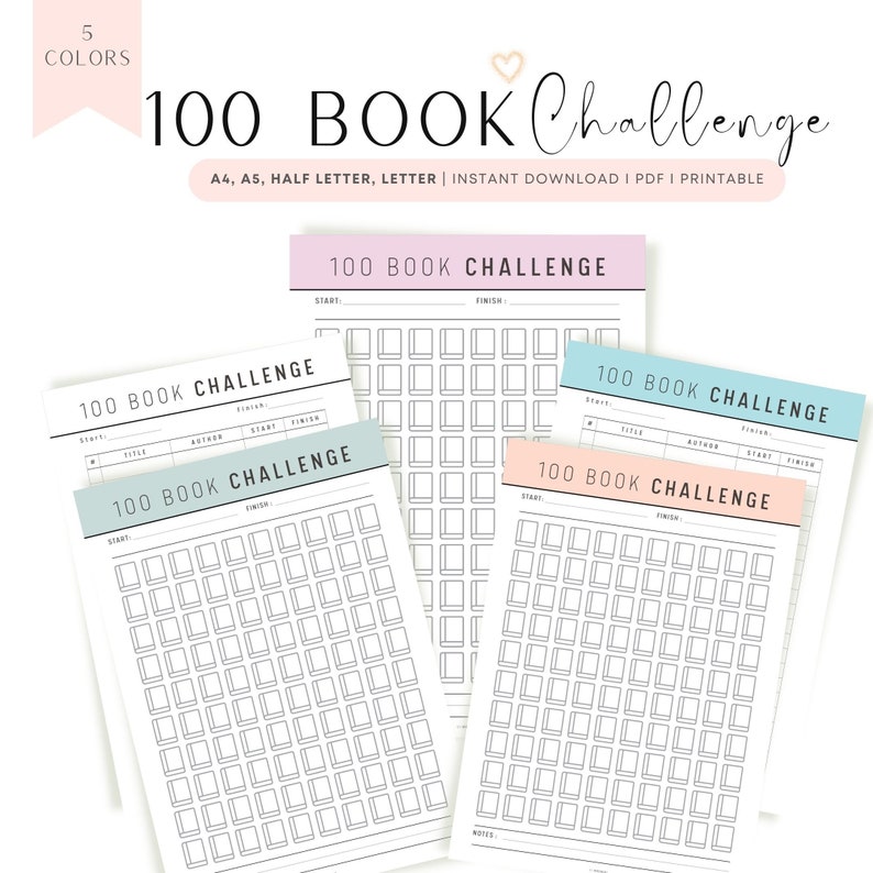 100 Book Challenge Printable, Reading Challenge, Reading Tracker ...