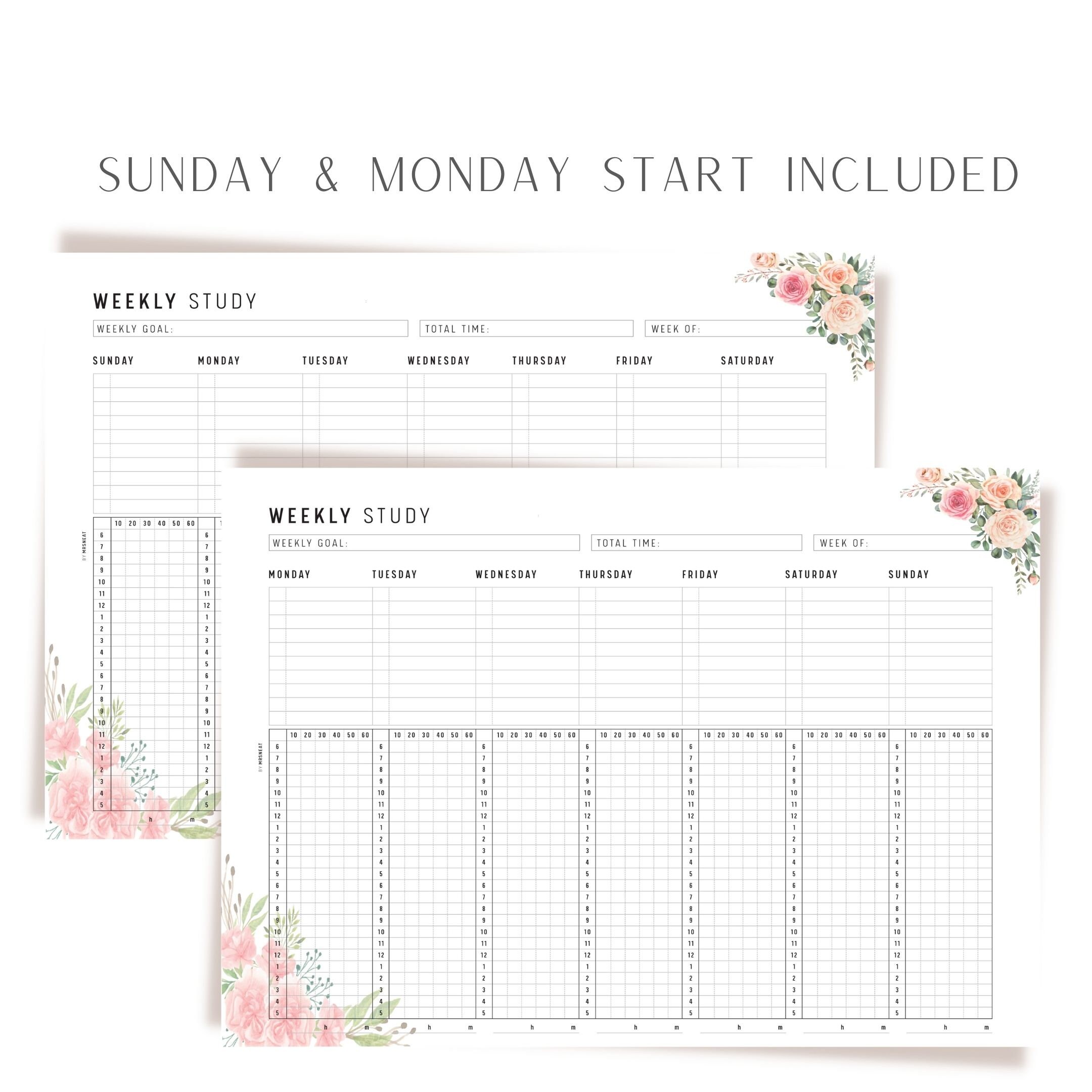 Weekly Study Planner Template Study Tracker Printable Floral - Etsy