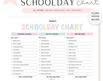 Editable Schoolday Checklist for Kids Printable Kids Chore Chart Before ...