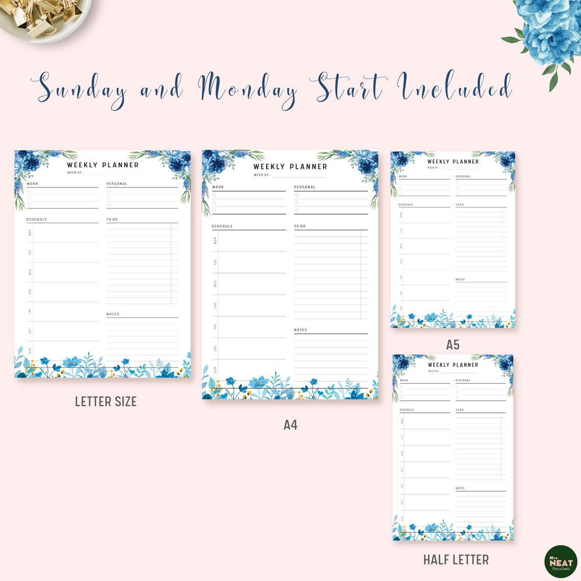 Weekly Planner Printable Weekly Schedule Template Blue - Etsy