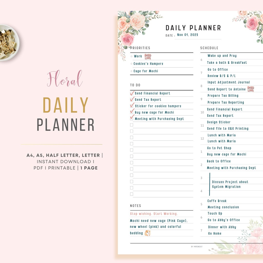Fillable Daily Planner PRINTABLE, Half Hour Schedule, Daily ...