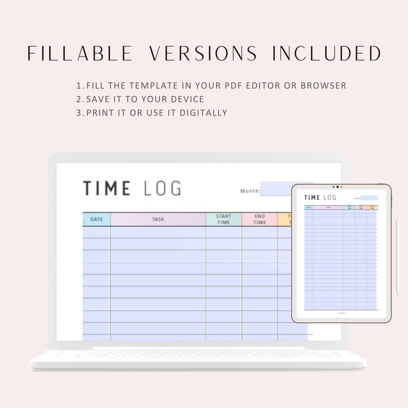 Fillable Time Log Planner: Monthly Time Sheet (a4/a5/letter) - Etsy